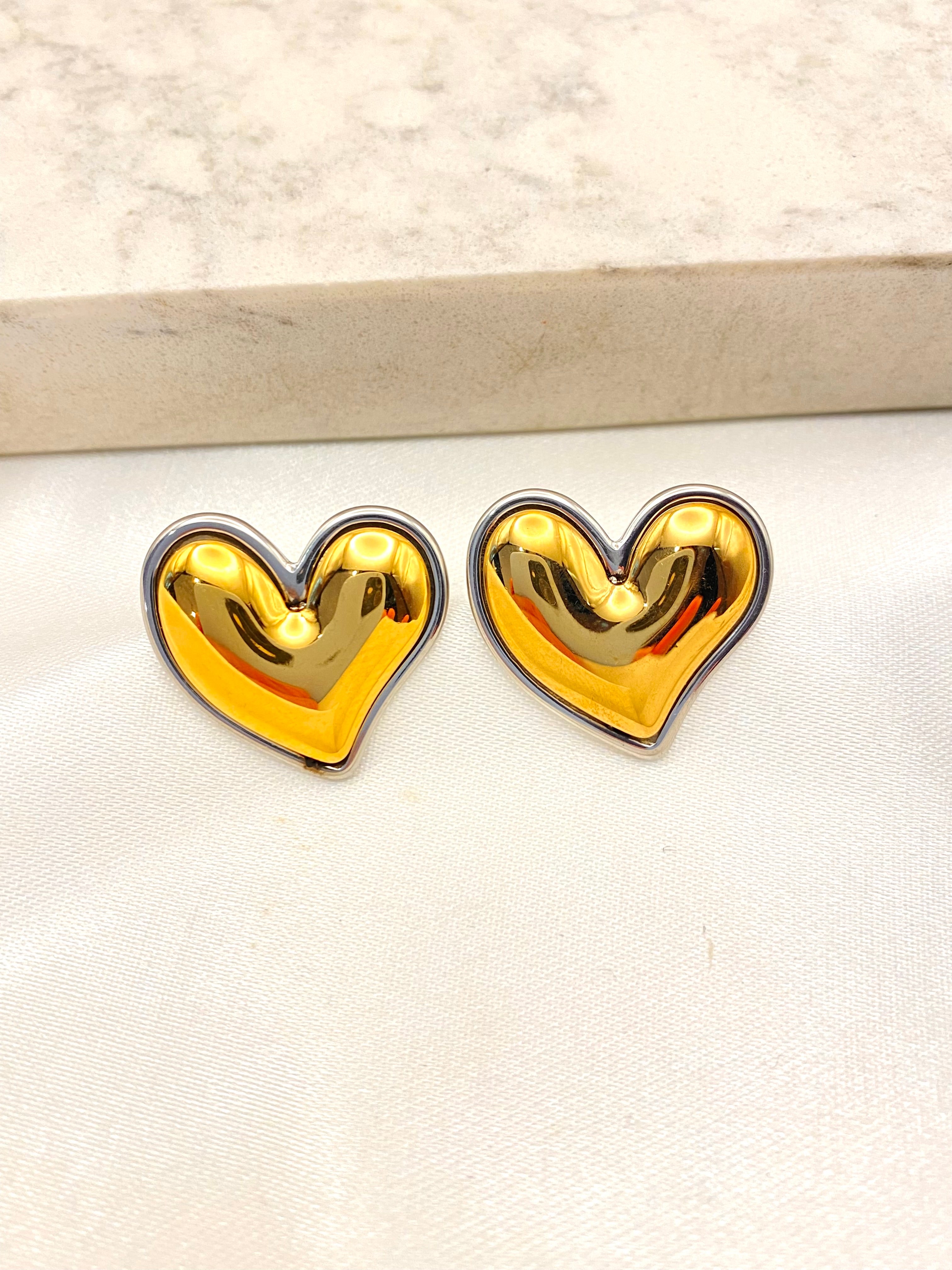 Arete Corazon Bicolor Acero – LORETA ACCESORIOS MAYOREO