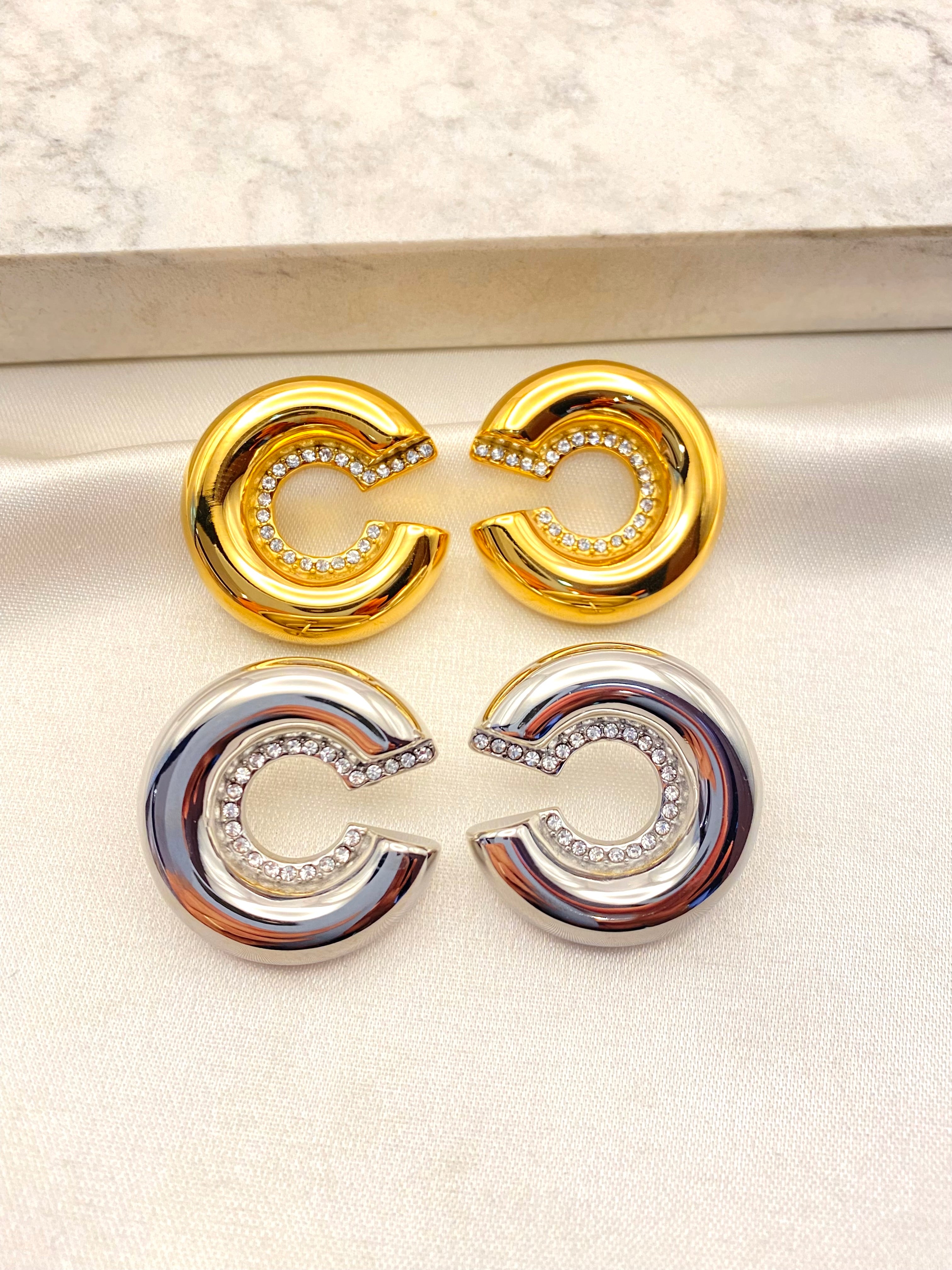 Arete Semi Circulo Zirconias Acero – LORETA ACCESORIOS MAYOREO