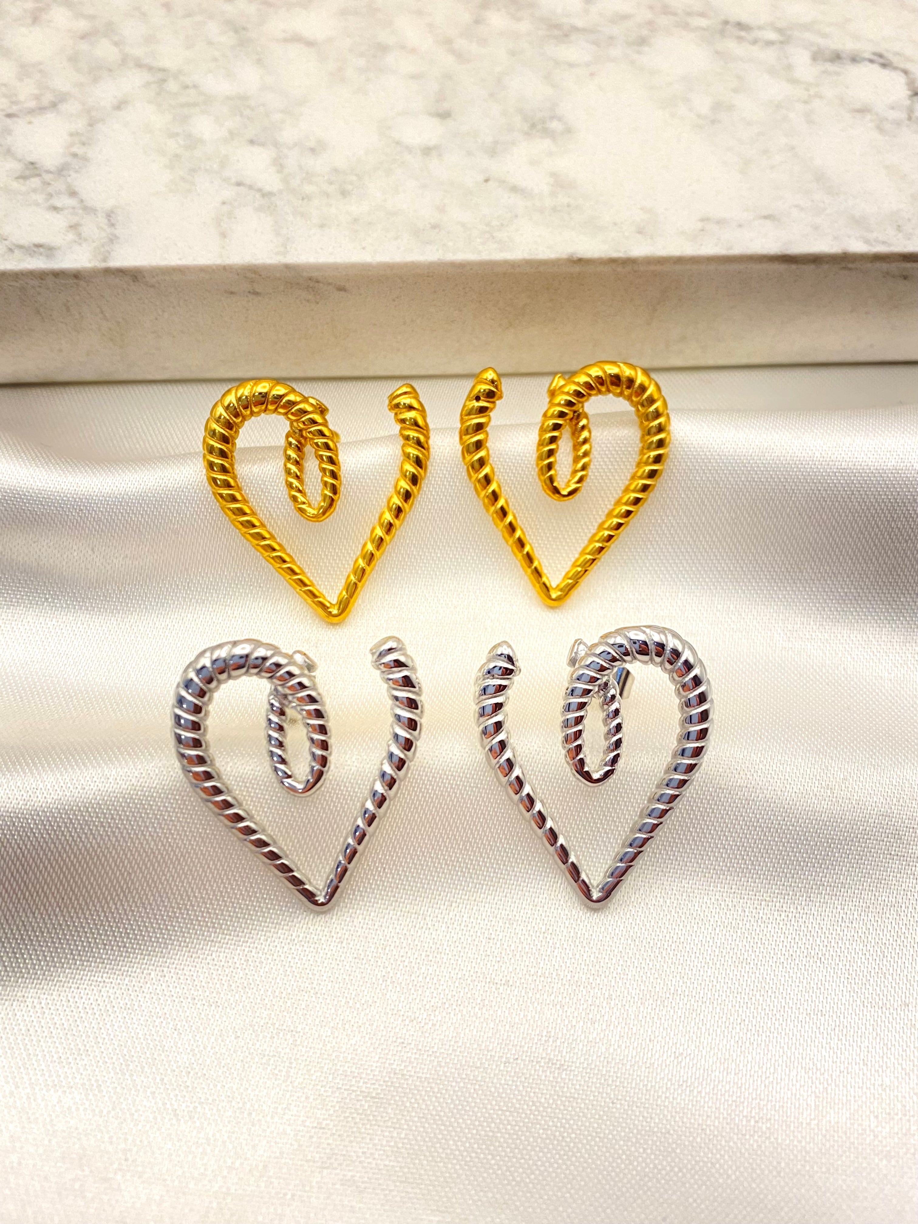 Arete Corazon Cord Acero – LORETA ACCESORIOS MAYOREO